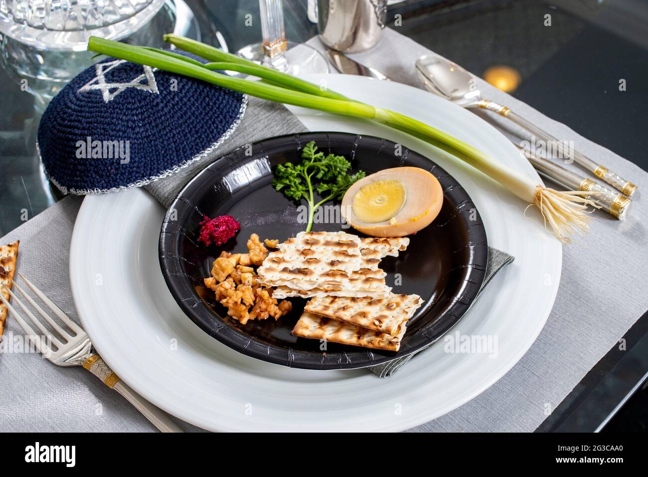 At a Passover Seder at a Southern California Jewish home, items on the ...
