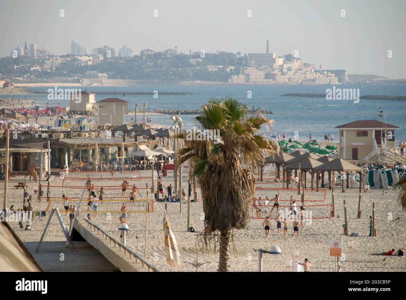 TEL AVIV, ISRAEL - May 24, 2021: People enjoying the summer on beach in ...