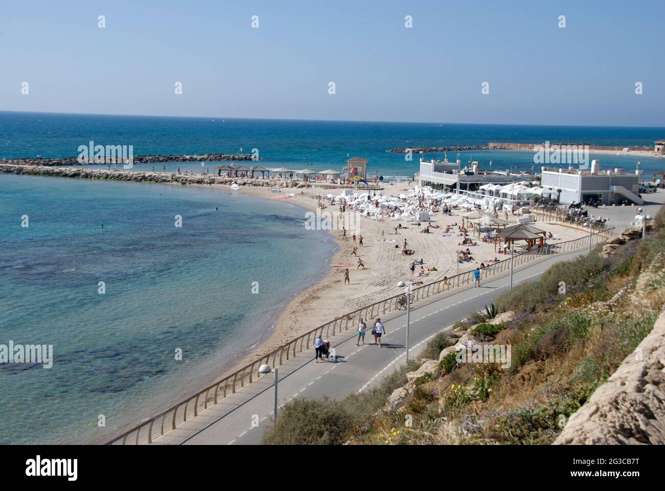 TEL AVIV, ISRAEL - May 24, 2021: People enjoying the summer on beach in ...