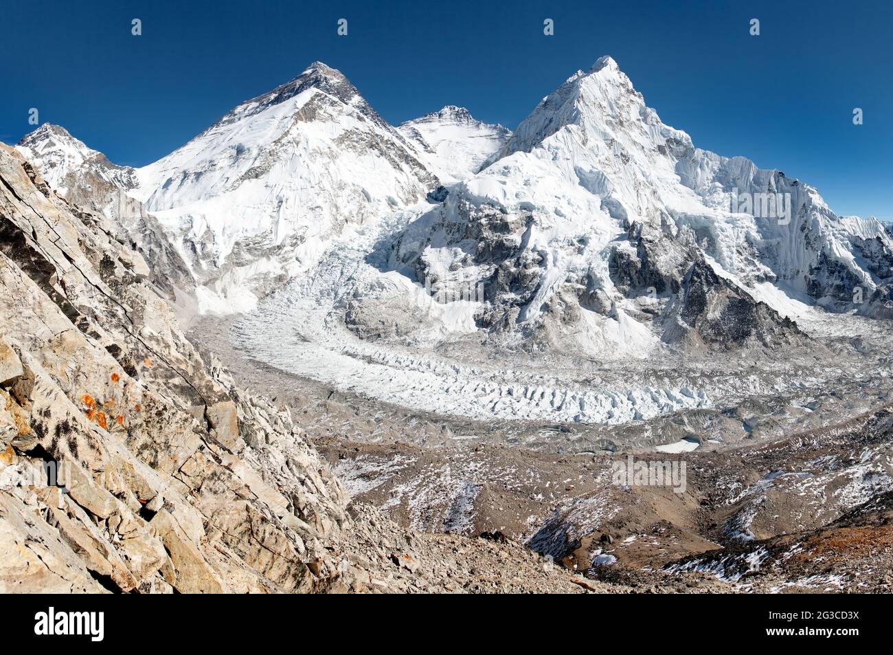 View of Mount Everest, Lhotse and Nuptse from Pumo Ri base camp - way ...