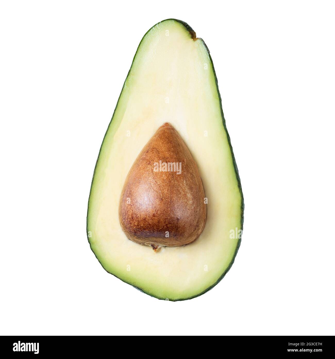 One slice of avocado with core Top view isolated on white background ...