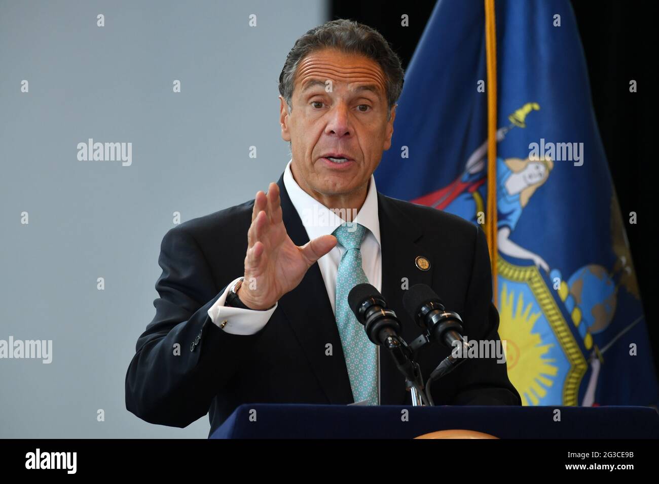 New York Gov. Andrew Cuomo speaks during a press conference at One ...