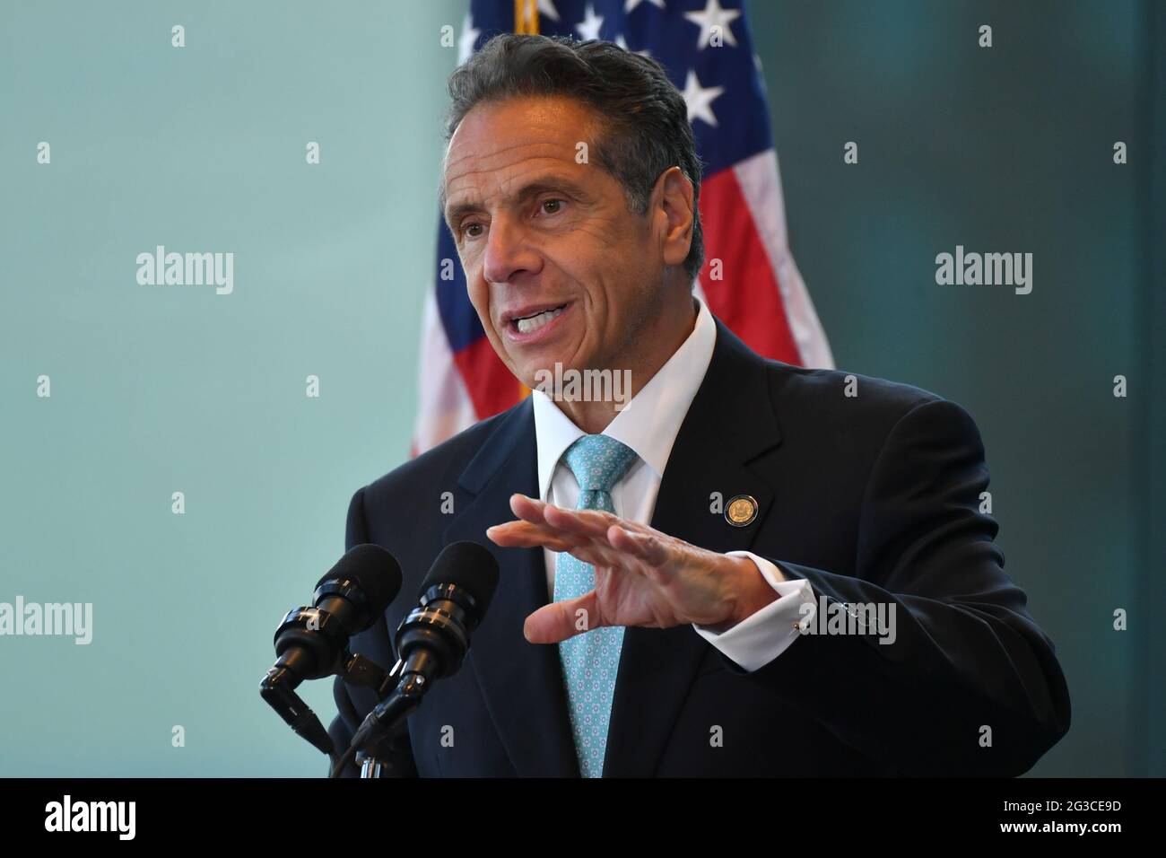 New York Gov. Andrew Cuomo speaks during a press conference at One ...