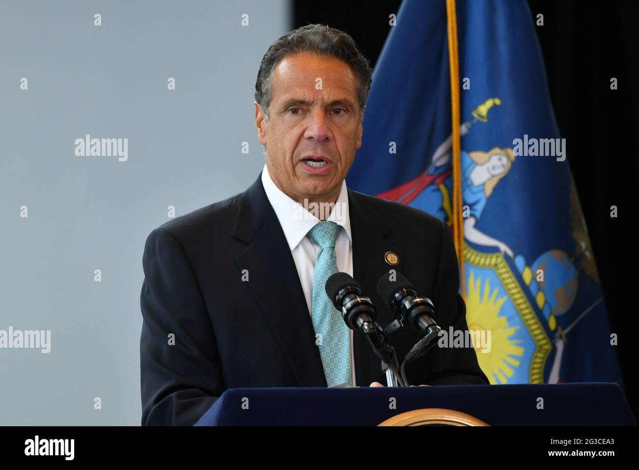 New York Gov. Andrew Cuomo speaks during a press conference at One ...