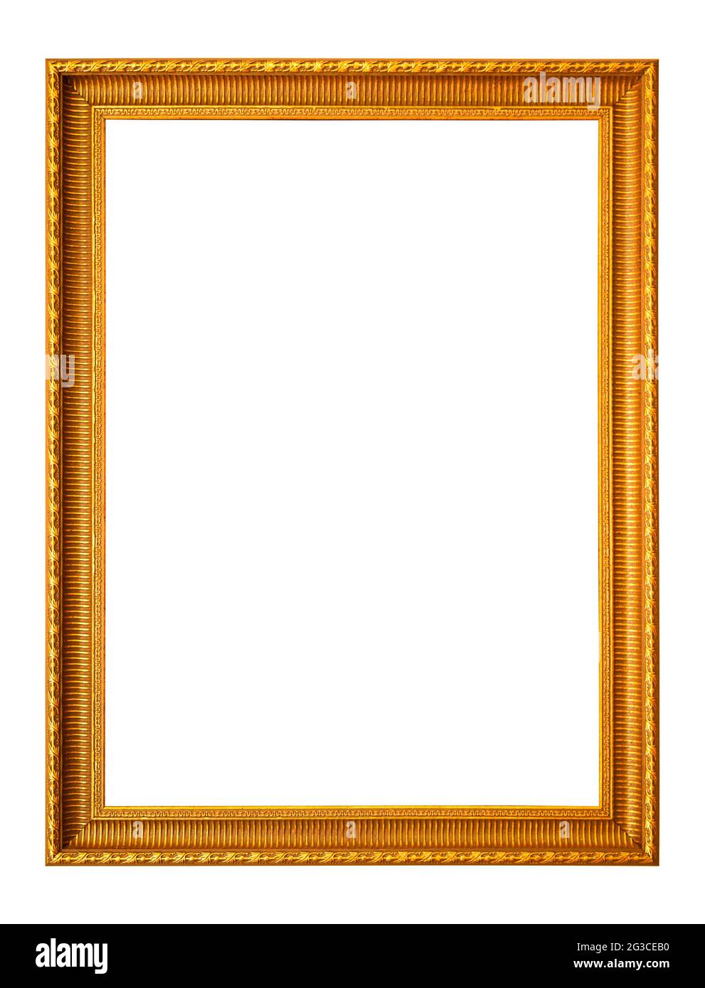 Rectangular empty wooden and gold gilded frame isolated on white ...