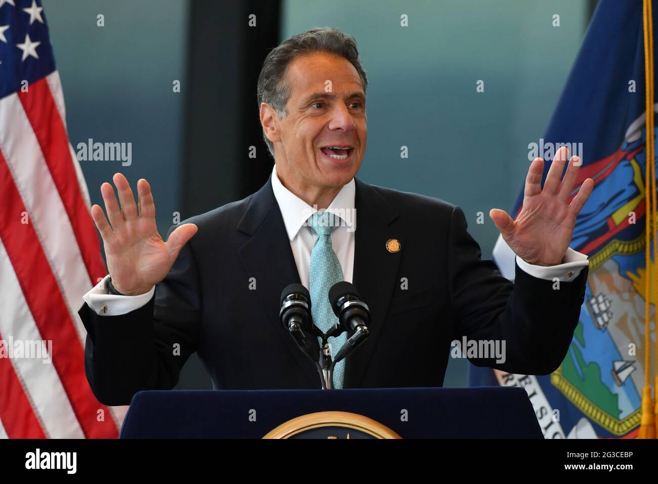 New York Gov. Andrew Cuomo speaks during a press conference at One ...
