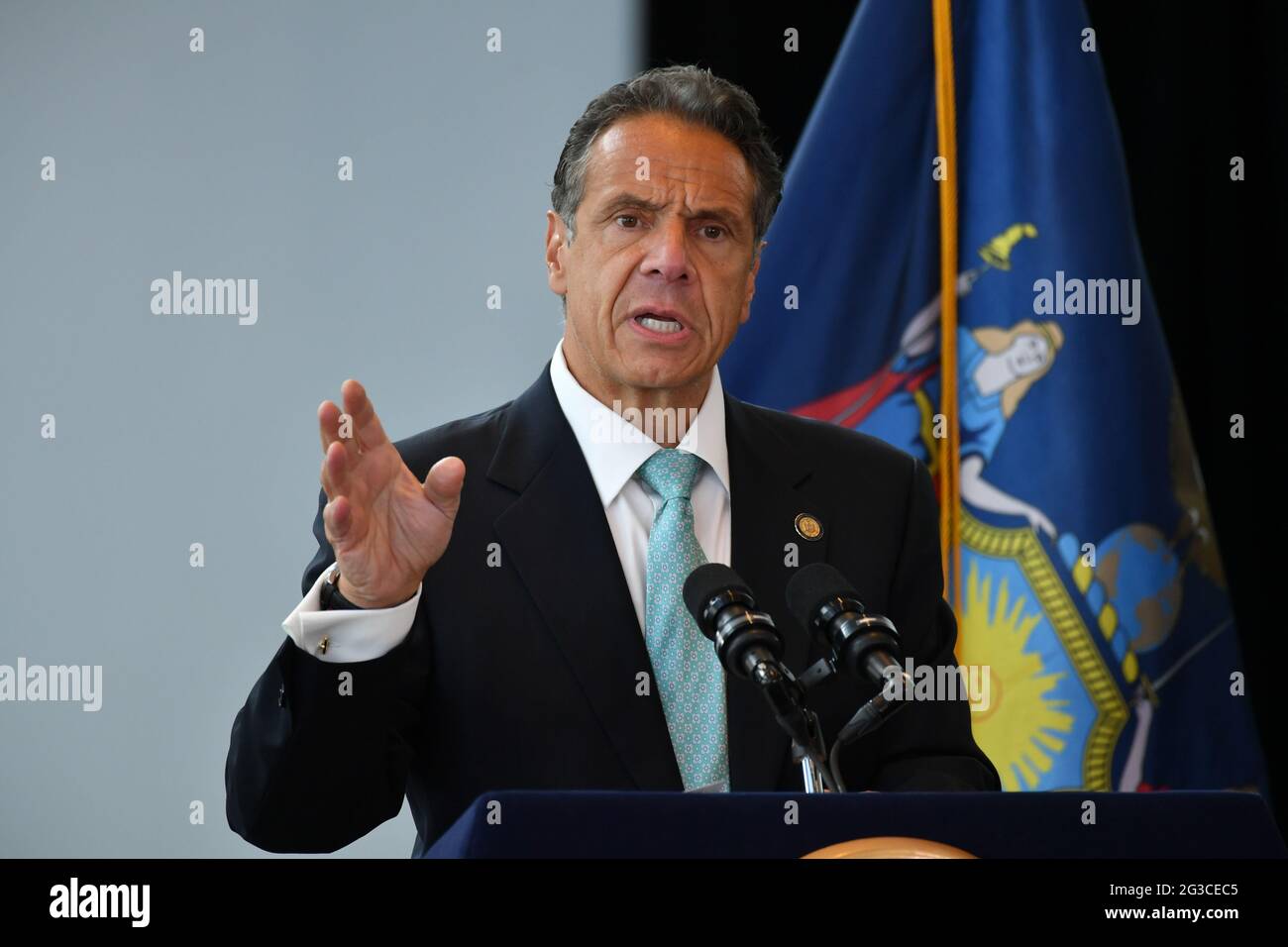 New York Gov. Andrew Cuomo speaks during a press conference at One ...