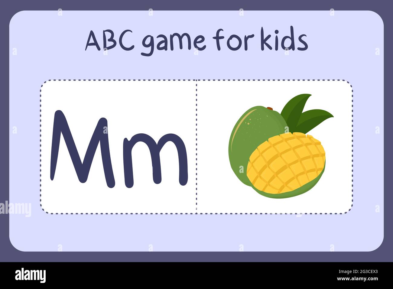 Kid alphabet mini games in cartoon style with letter M - mango. Vector ...