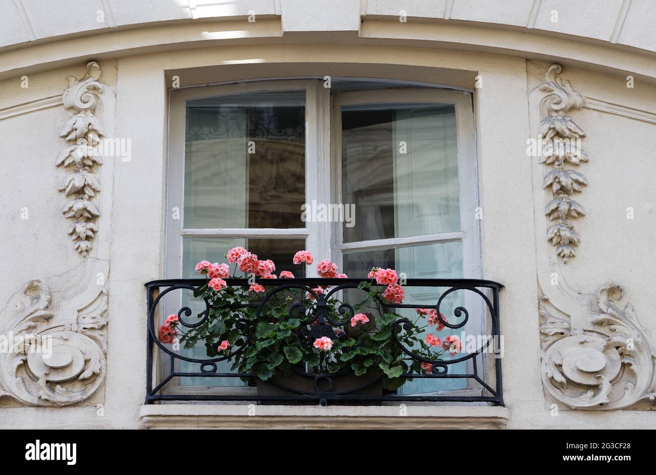 Old French house with traditional balconie and window. Paris Stock ...