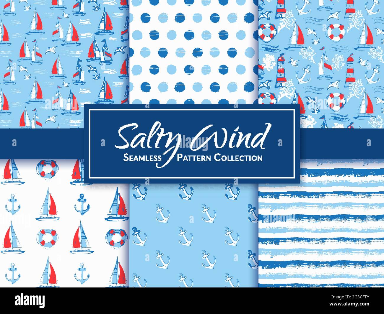 Nautical and sea seamless pattern collection with sail boats ...