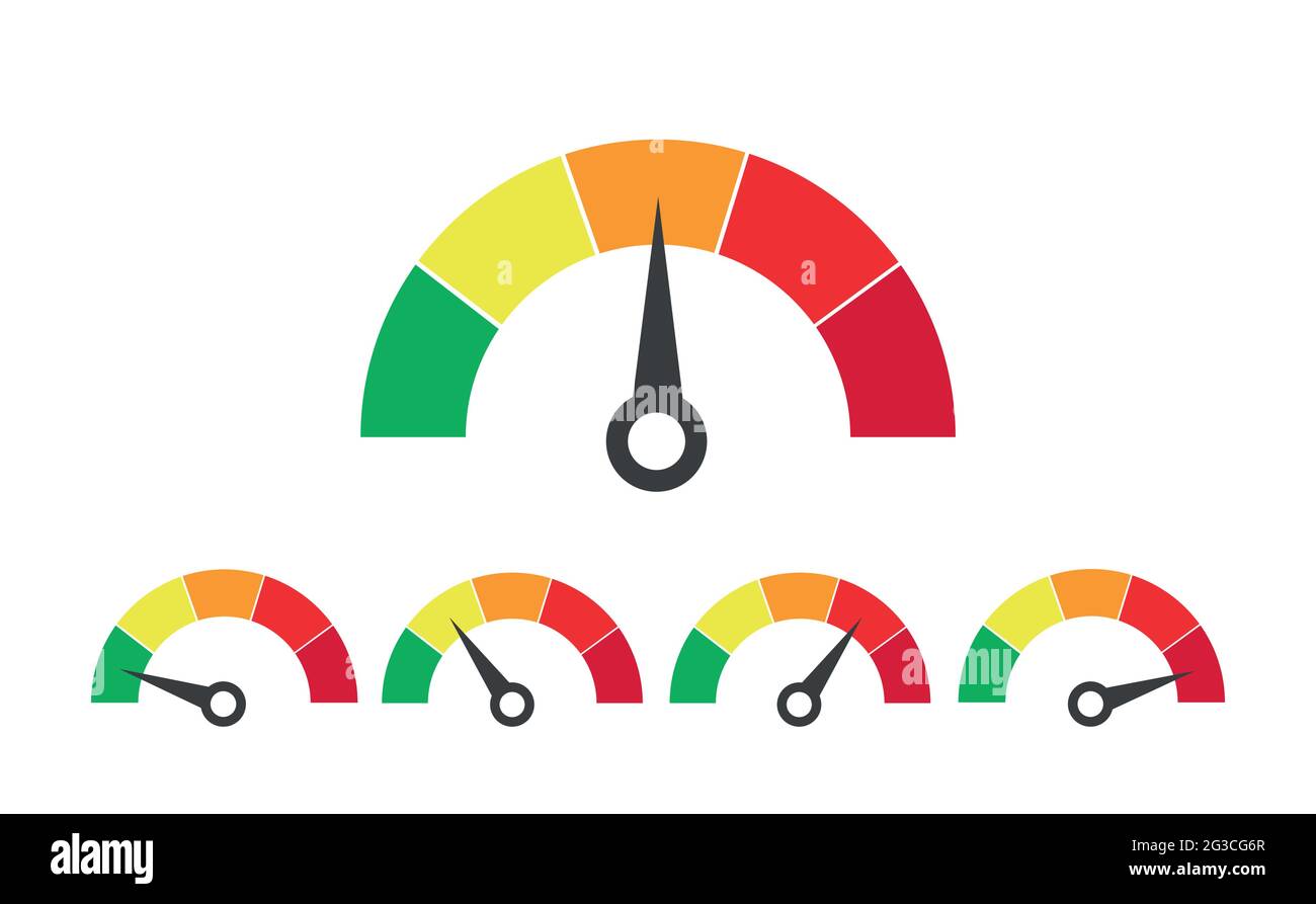 Speedometer measure in colorful flat design. Evaluation of service from ...