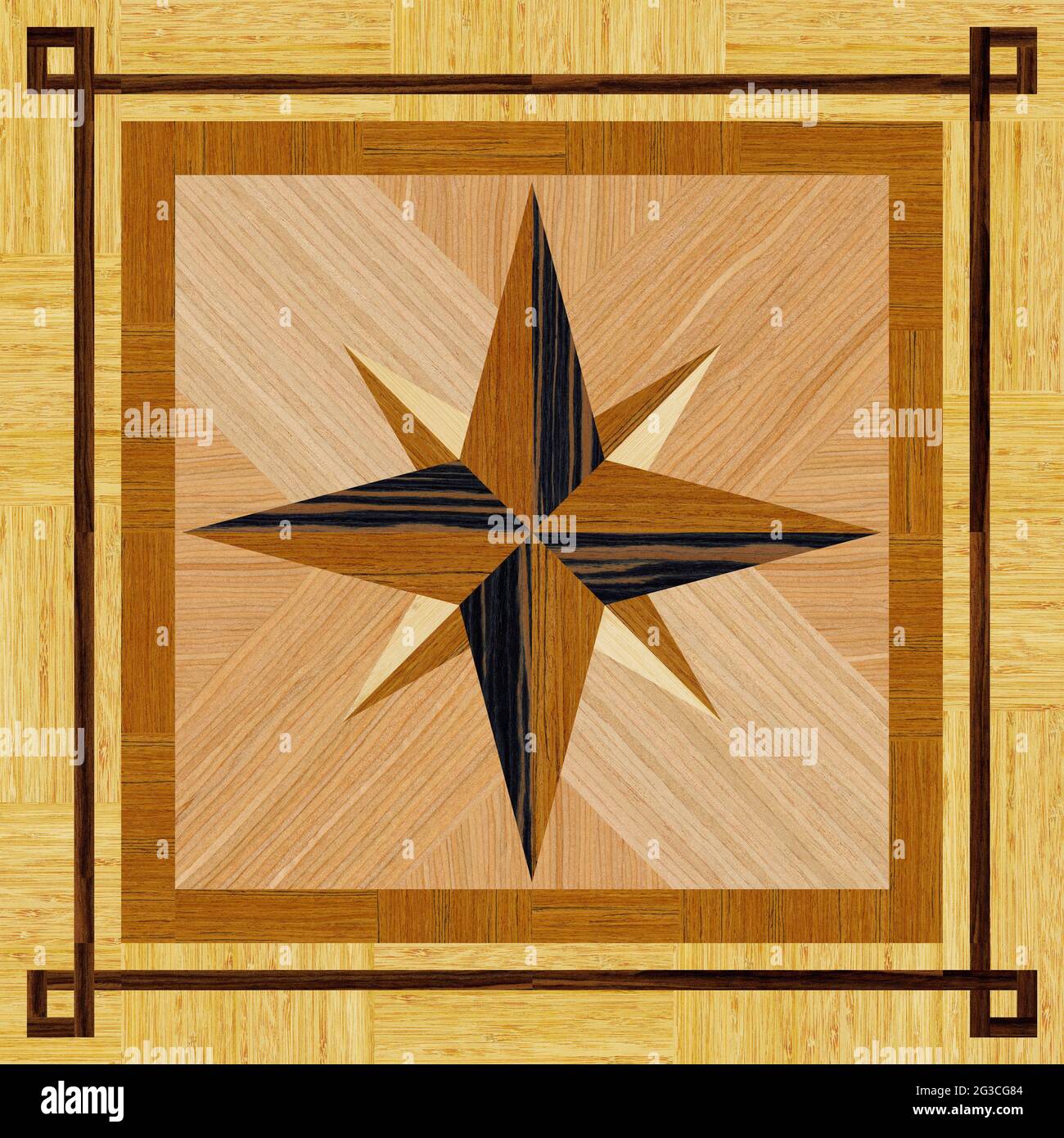 Natural wood parquet floor, a compass pattern, wood compass pattern ...
