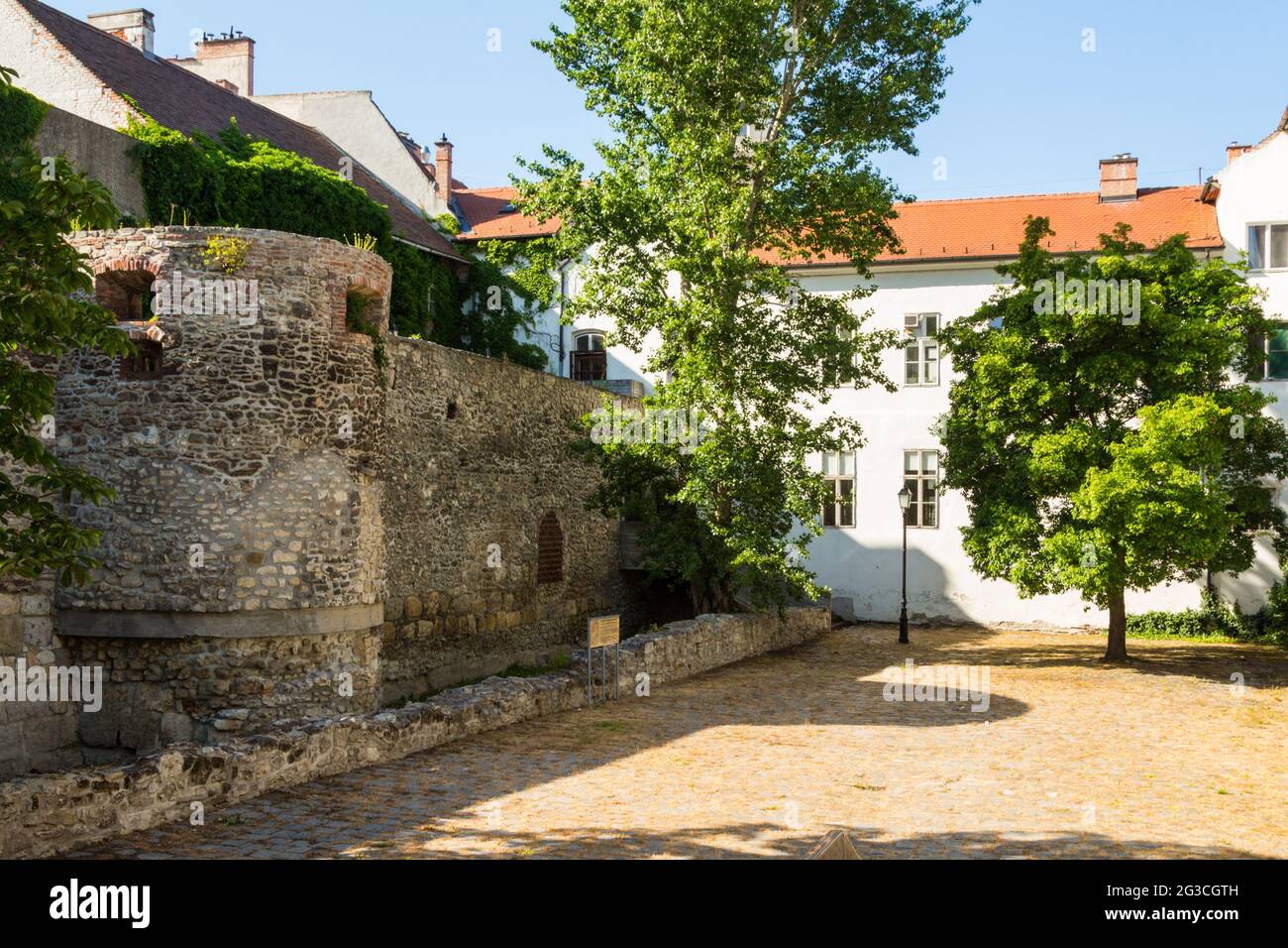Medieval town wall with bastion built on Ancient Roman walls, part of ...