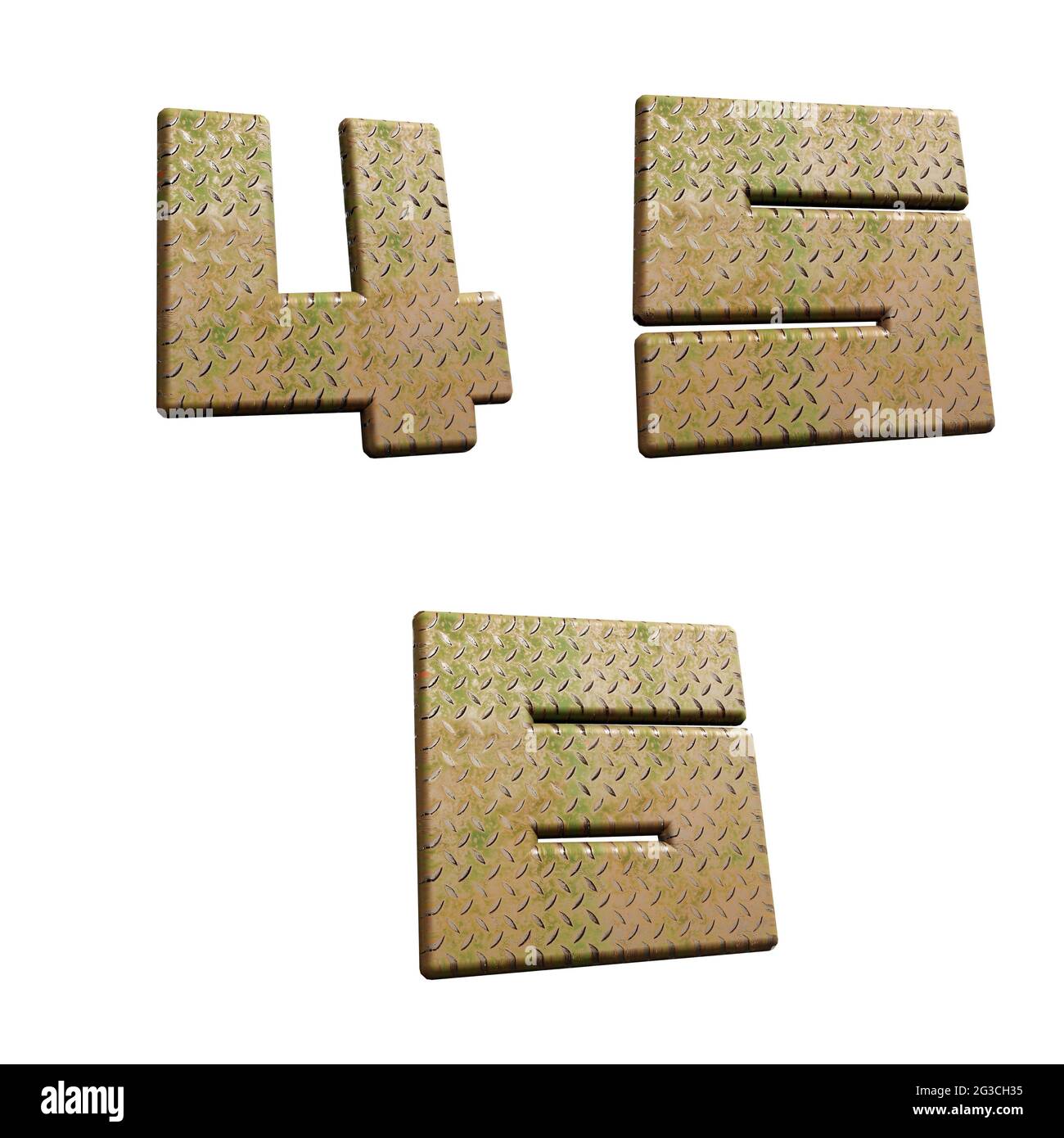 3D rendering of diamond metal plate alphabet - digits 4-6 Stock Photo ...