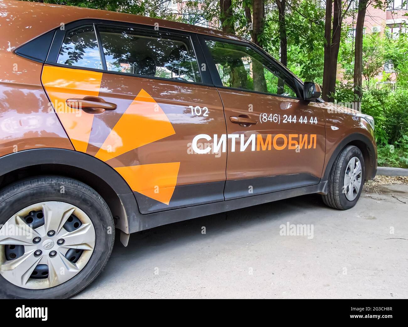 Samara, Russia - June 10, 2021: Citymobil taxi is parked on a city ...