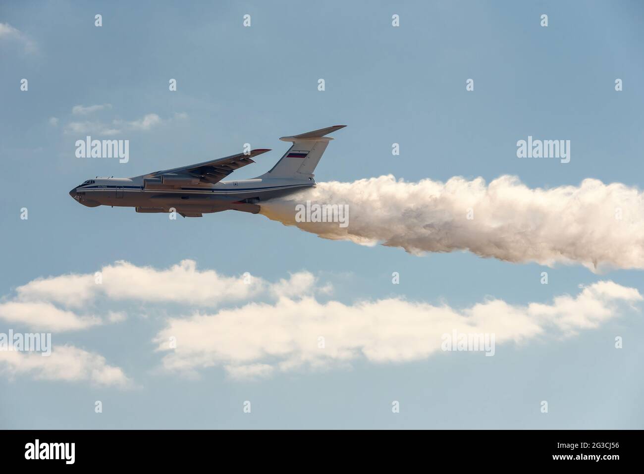 Air plane. Fire plane. Fire extinguishing. Discharge of water from an ...