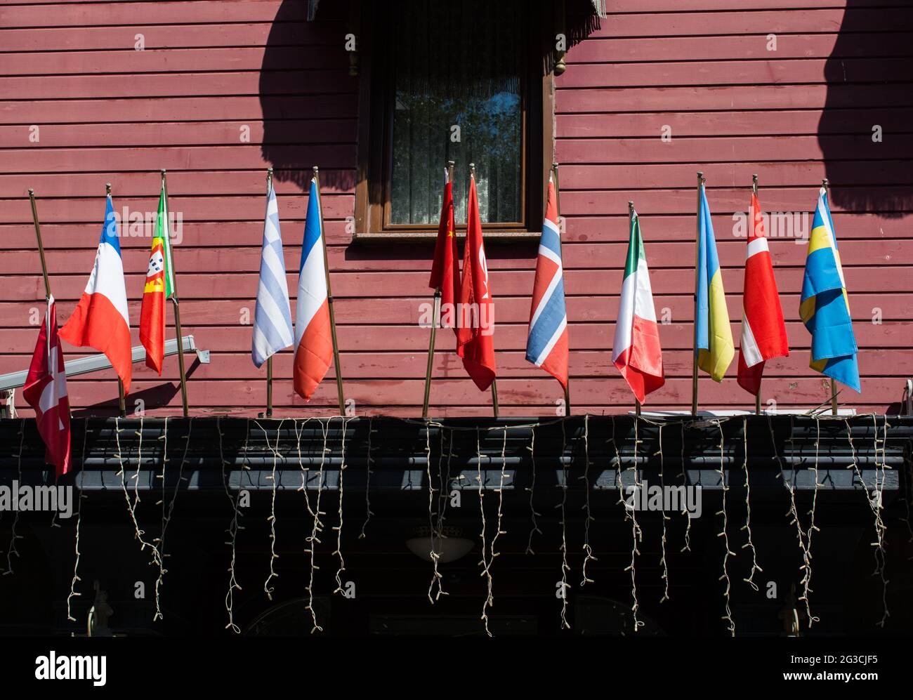 Building with flags of different countries Stock Photo - Alamy