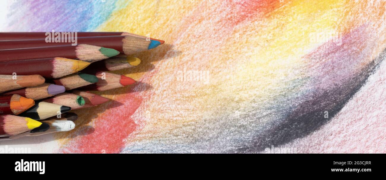Assortment colored pencils drawing on hi-res stock photography and ...