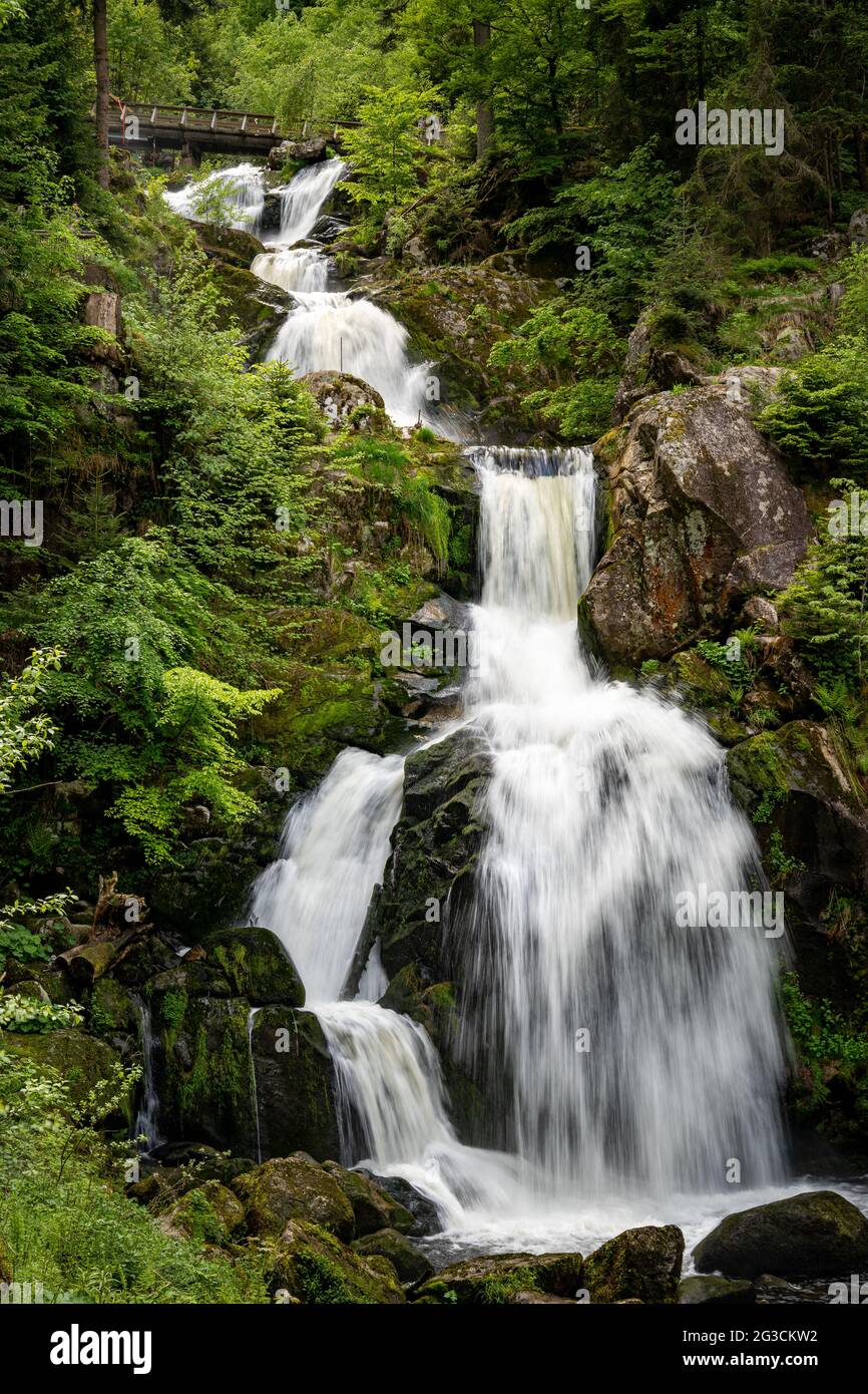 Vertical shot of the magnificent Triberg waterfall in the Black Forest ...