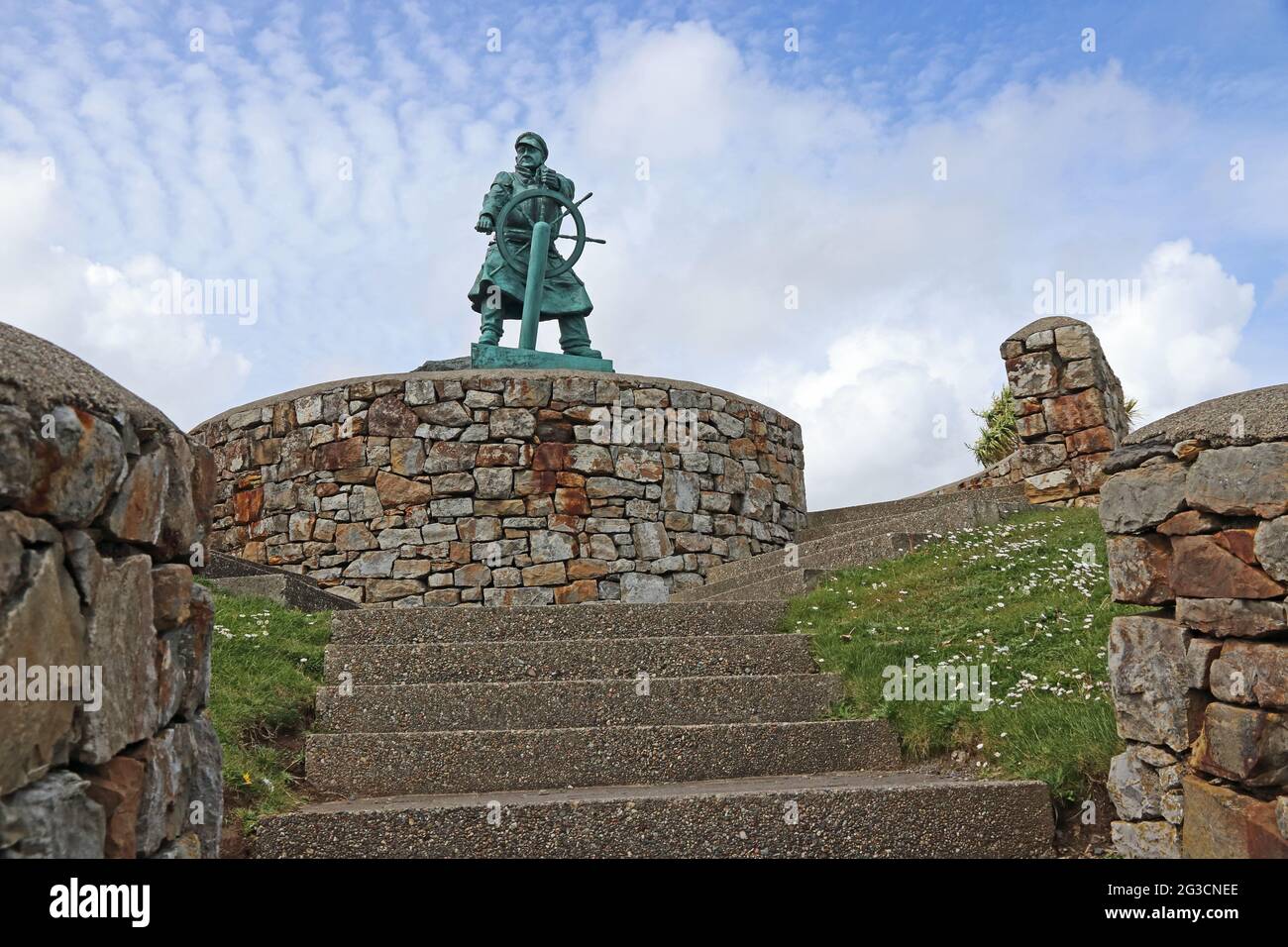 Statue of Coxswain Dic Evans at RNLI Seawatch Centre, Moelfre, Anglesey ...