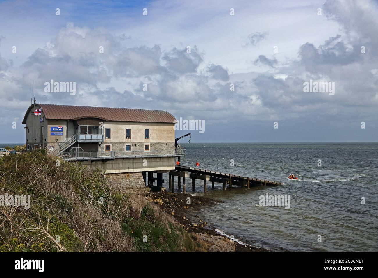 RNLI Lifeboat Station, Moelfre, Anglesey, with inshore lifeboat ...