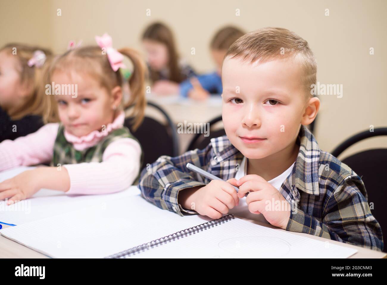 Group of elementary pupils in the classroom Stock Photo - Alamy