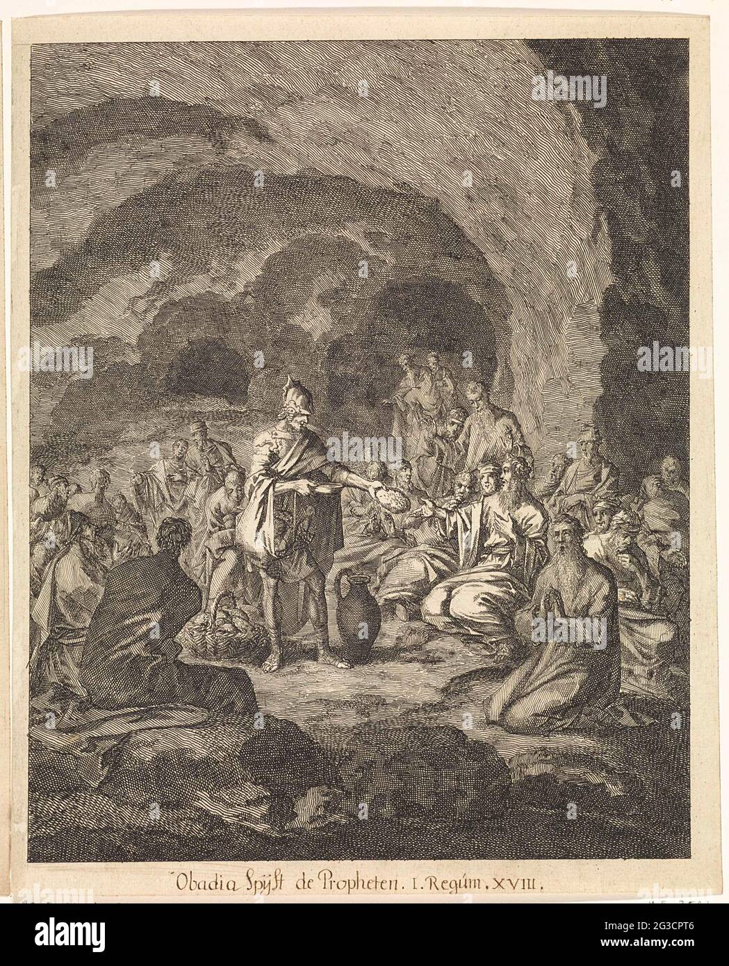 Obadiah feeds a hundred prophets in a cave Stock Photo - Alamy