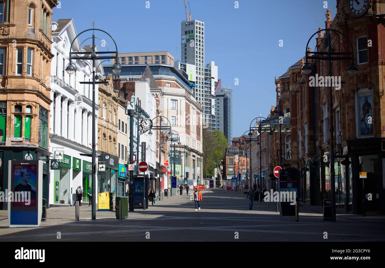 People walking Briggate, one of the the main shopping streets, which ...