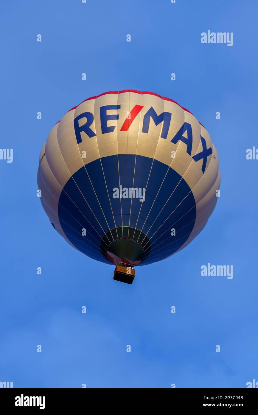 PILSEN, CZECH REPUBLIC - Jun 10, 2021: commercial sightseeing balloon ...
