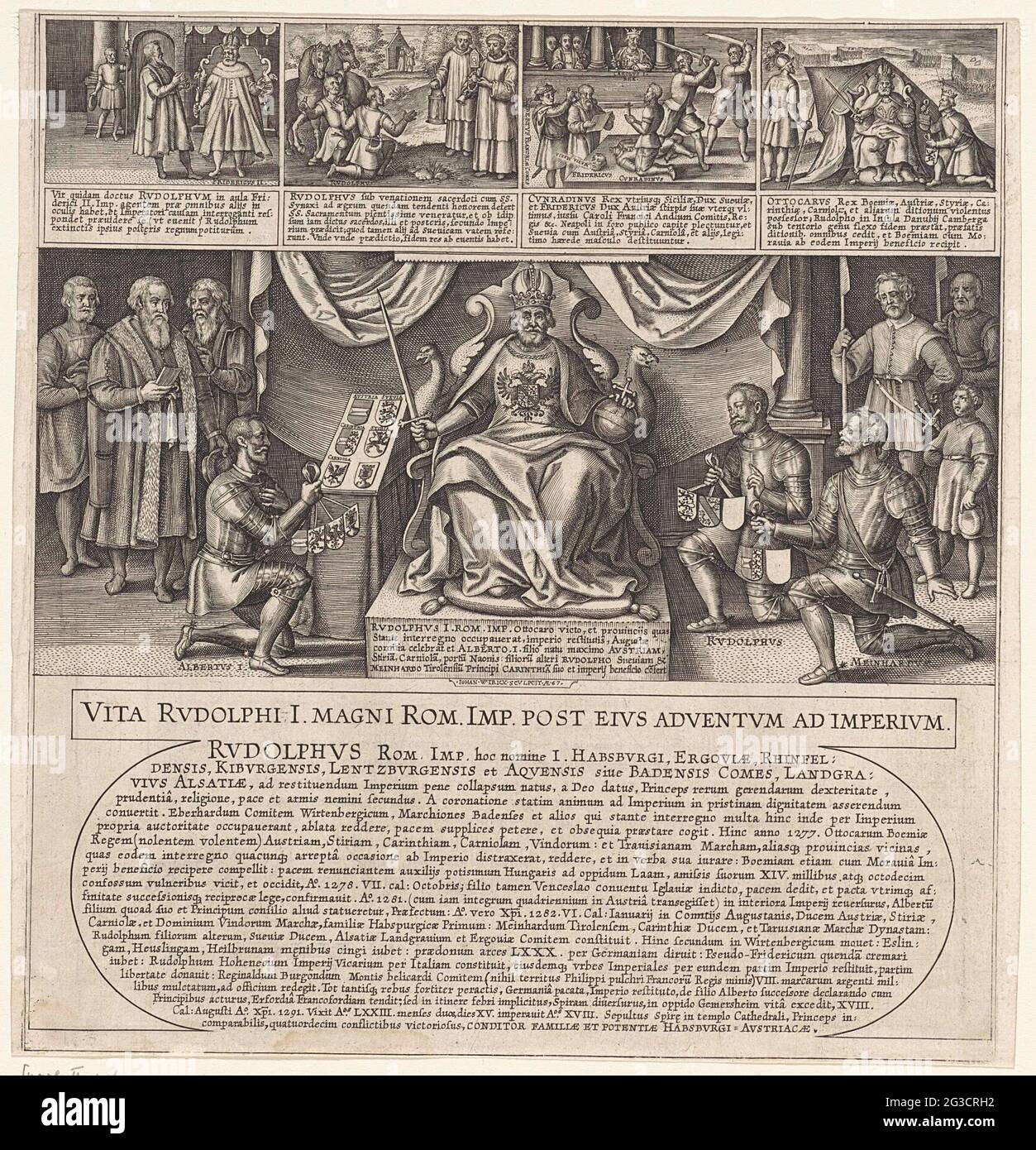 Rudolf I van Habsburg, Roman-German king, on his throne; Vita RVDOlphi ...