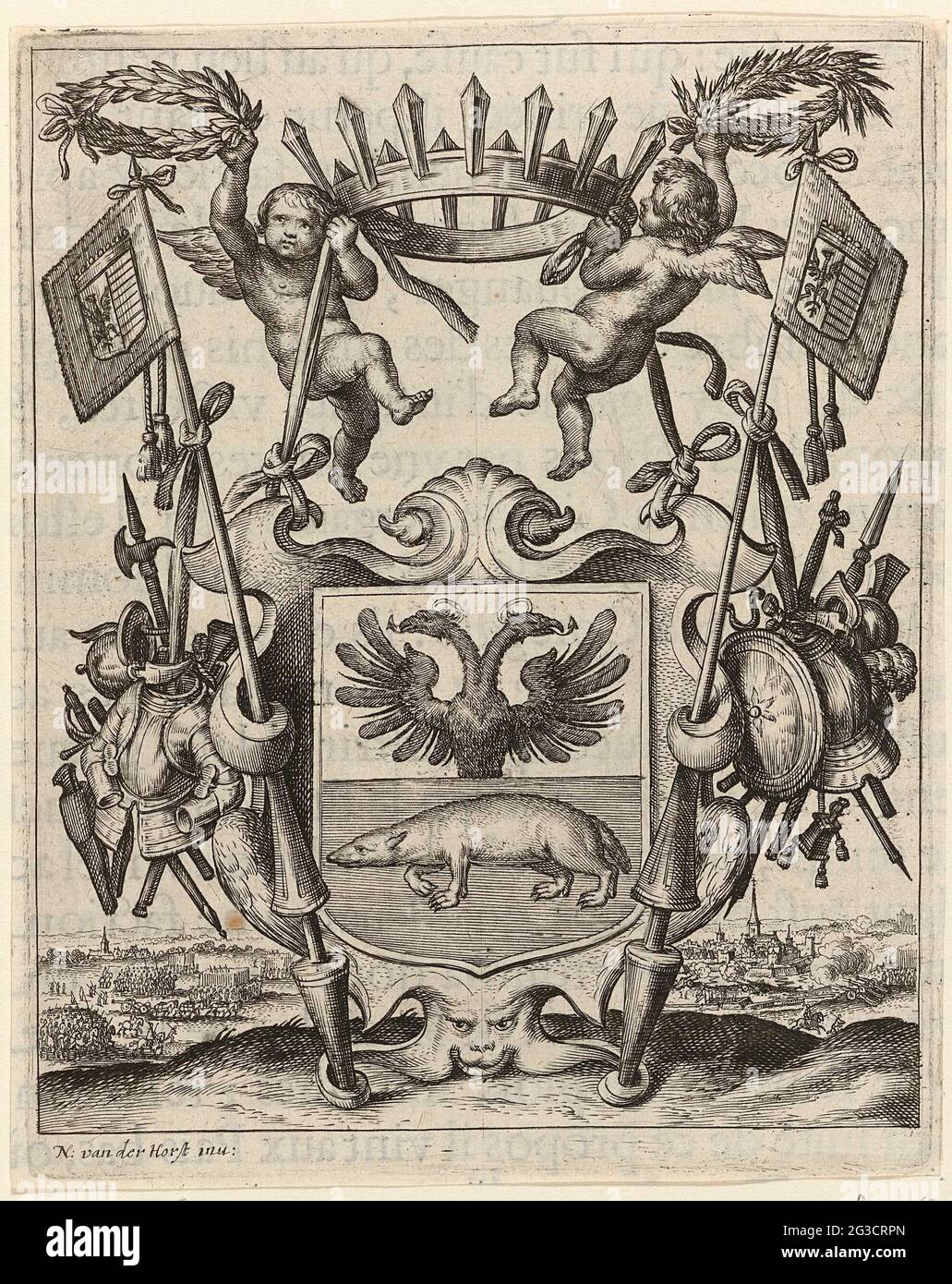 Family crest of von thurn und taxis. A two putti crowned and raised ...
