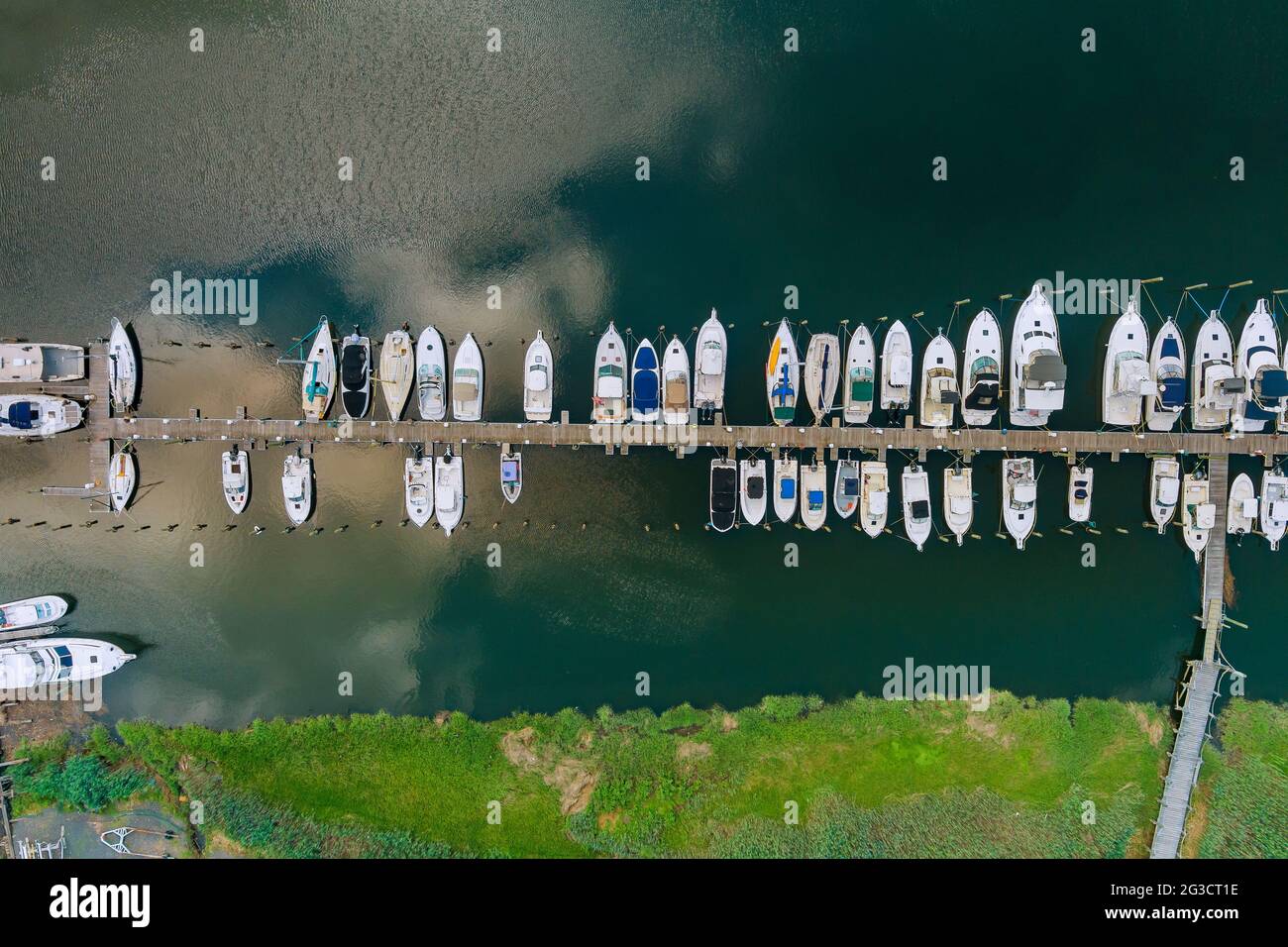 Amazing panoramic view little harbour for many boat floating near the ...