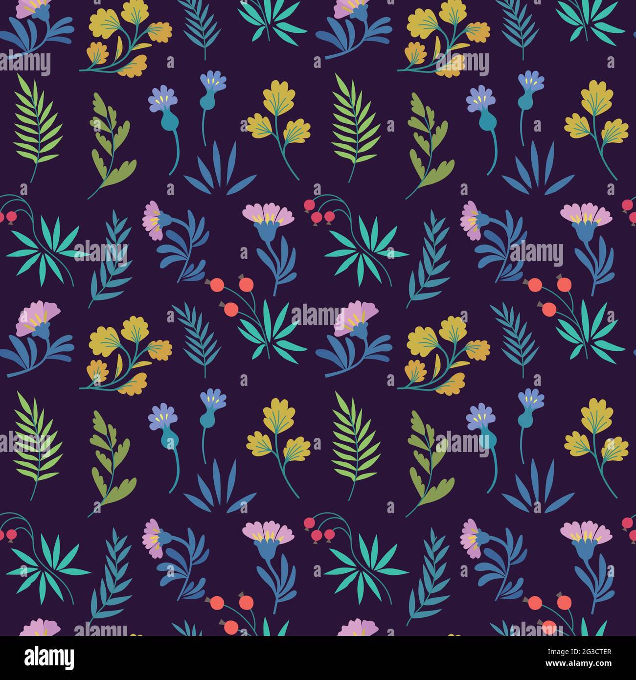 Vector floral pattern in minimalistic style with cute simple stylized ...