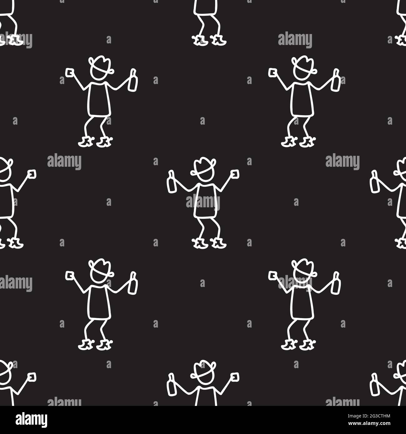 Black and white drawn stick figure of cowboy with drink clip art. Wild ...