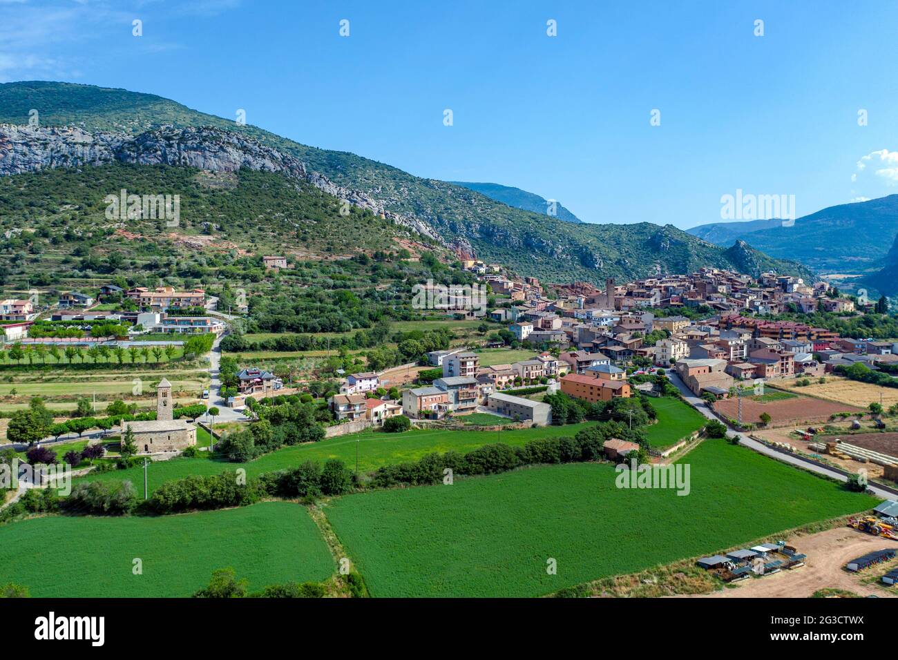 Panoramic aerial view of Coll de Nargo, a Spanish municipality in the ...