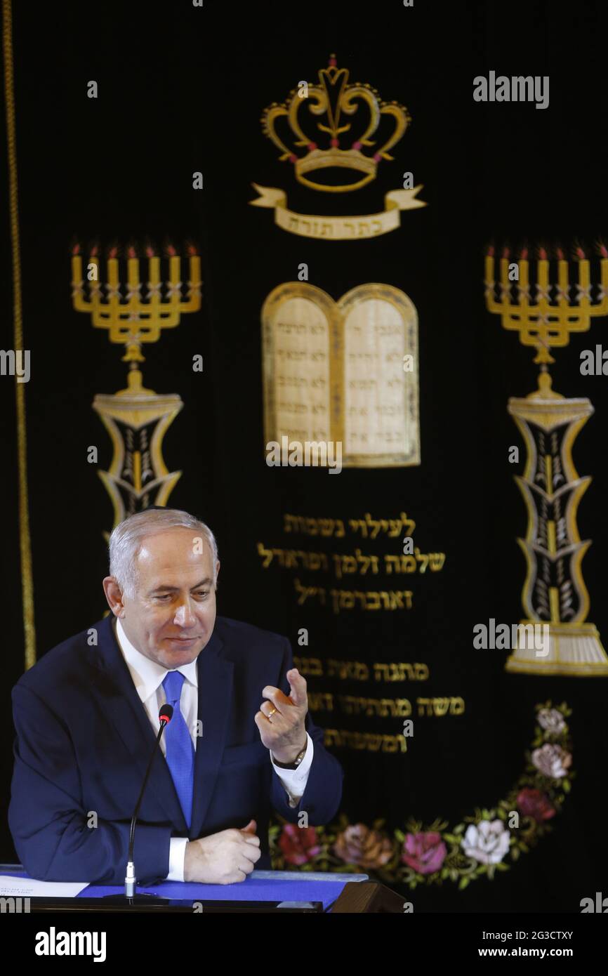 Benjamin Netanyahu prime minister of Israel visits the Synagogue of ...