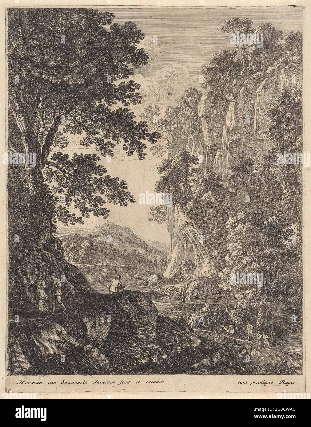 Mountain landscape with waterfall; Landscapes. Mountain landscape with ...