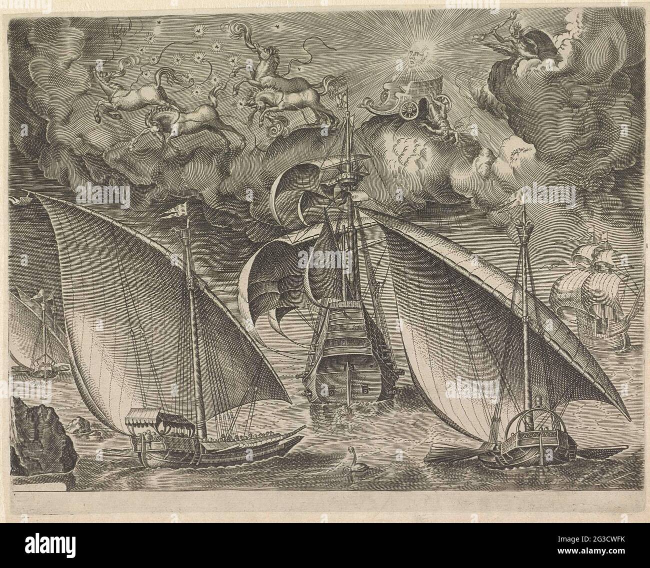 Two gali behind a three-master, in the air the fall of Phaëthon ...