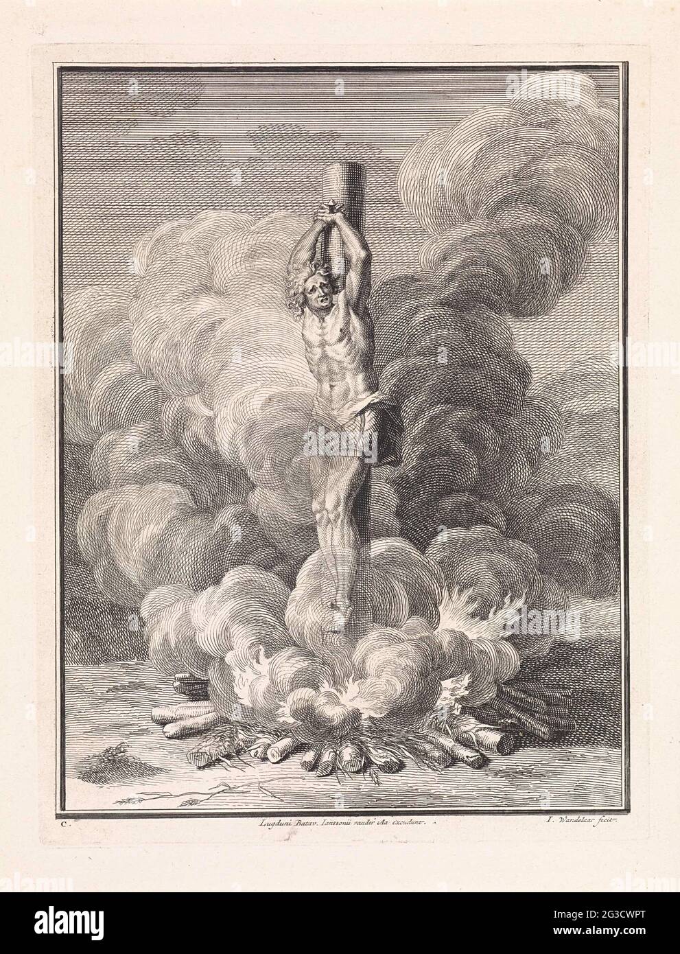 Martyr on fire stack. A martyr, tied to a pole, on the stake. Left ...