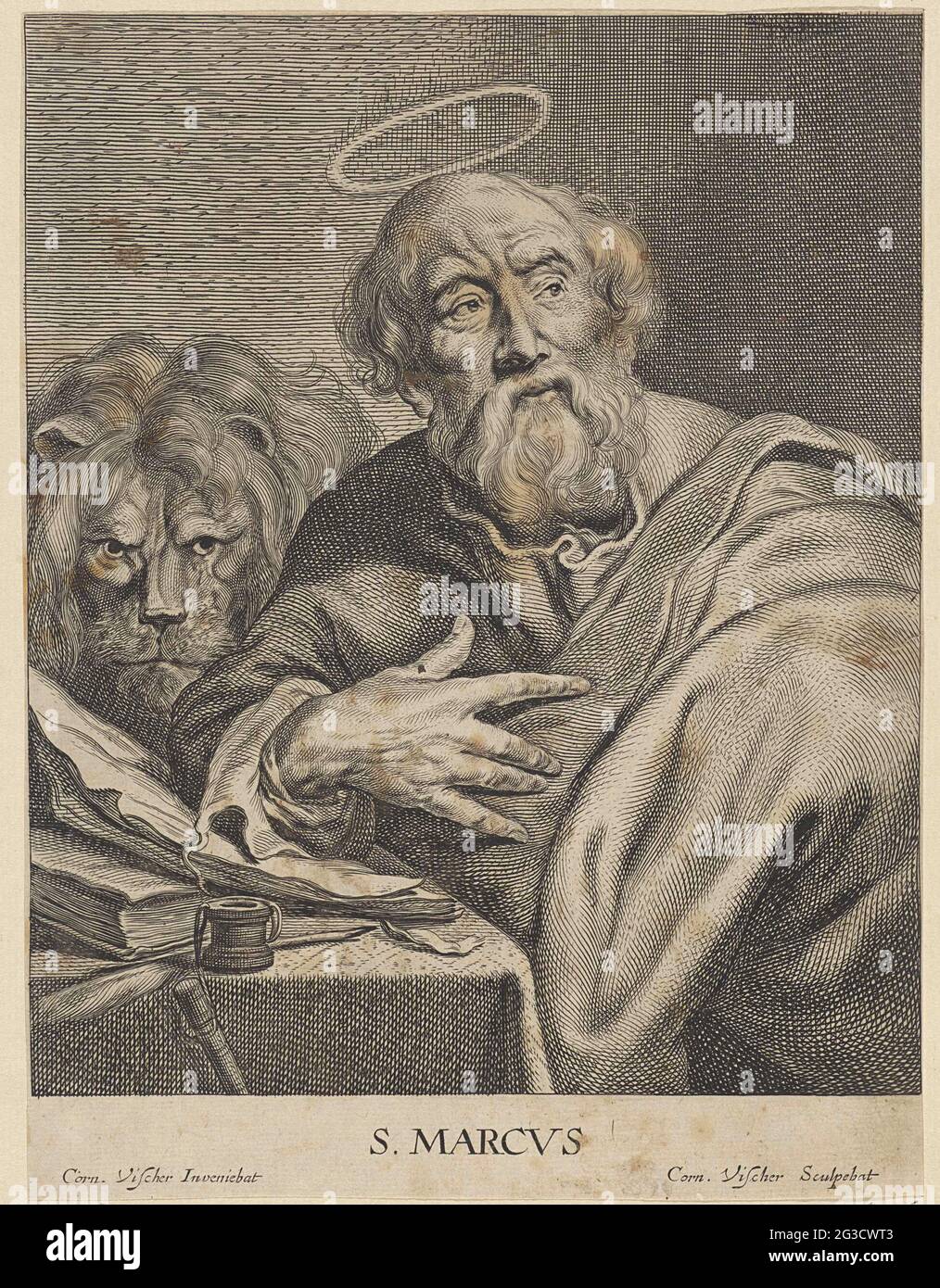 Evangelist Marcus with lion; S. Marcvs; Four evangelists Stock Photo ...