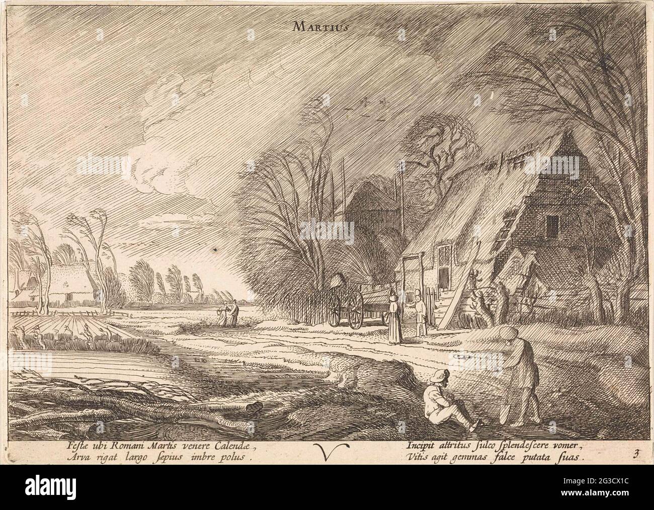 Figures at a farm in the rain: March; Martius; The twelve months ...