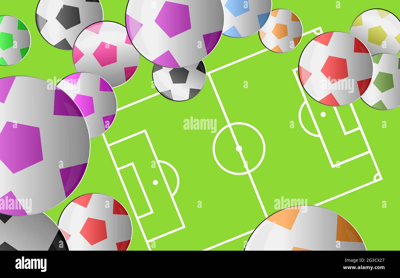 Green football pitch with balls hi-res stock photography and images - Alamy