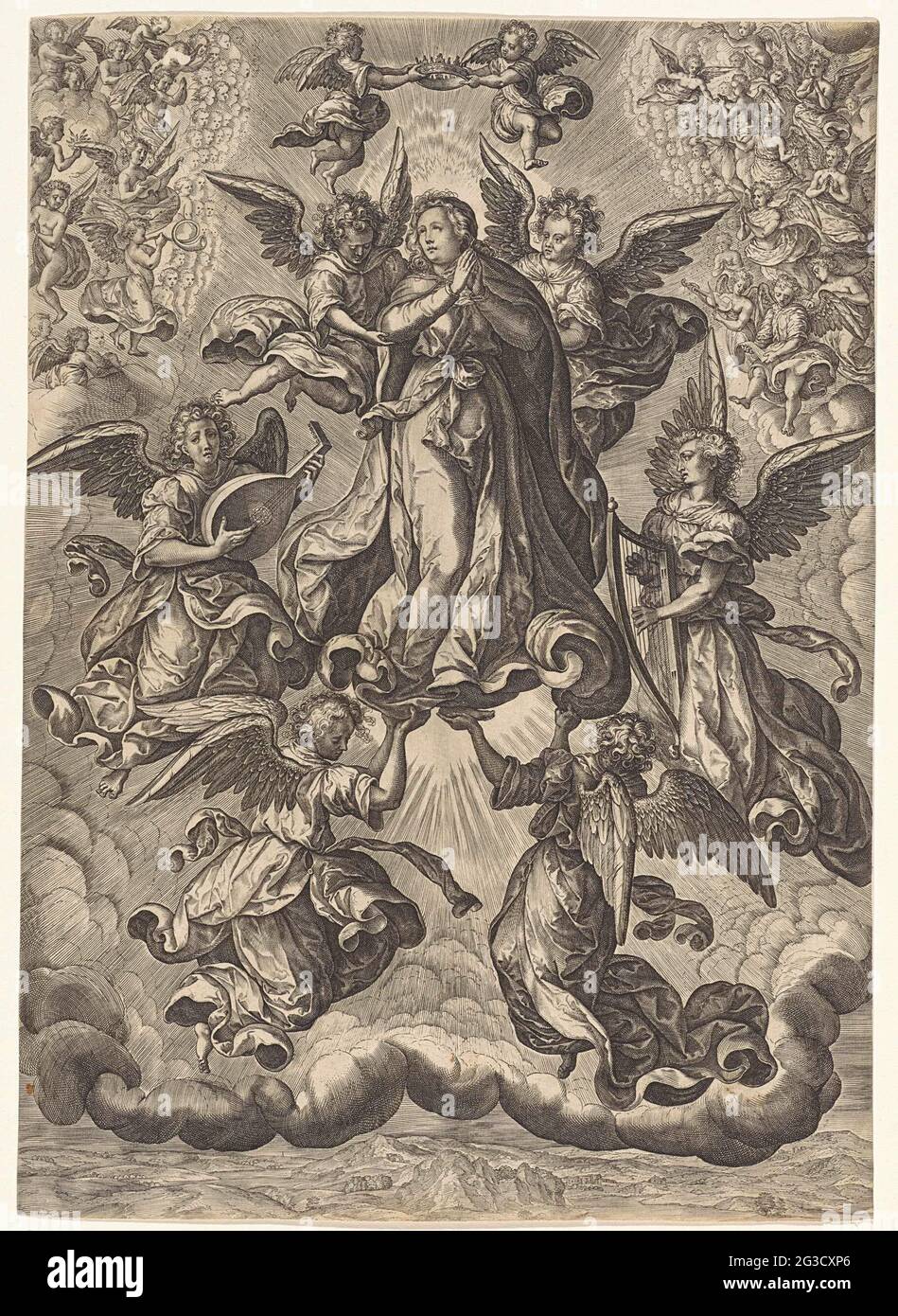 Ascension of Maria. Maria is lined by four angels. Above her two angels ...