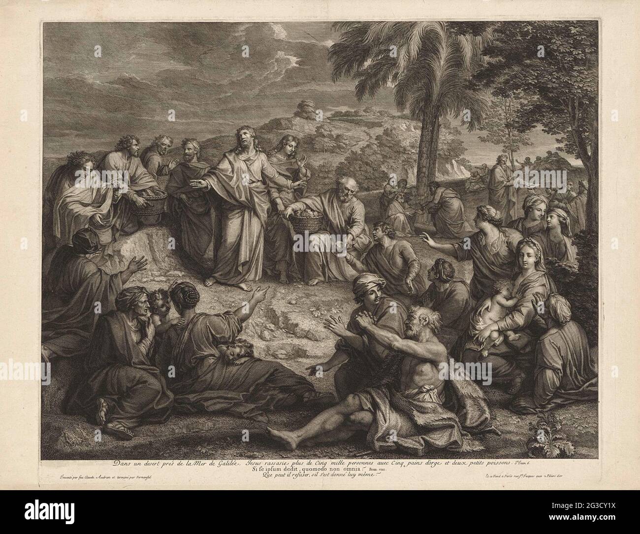 The wonderful multiplication of breads and fish Stock Photo - Alamy