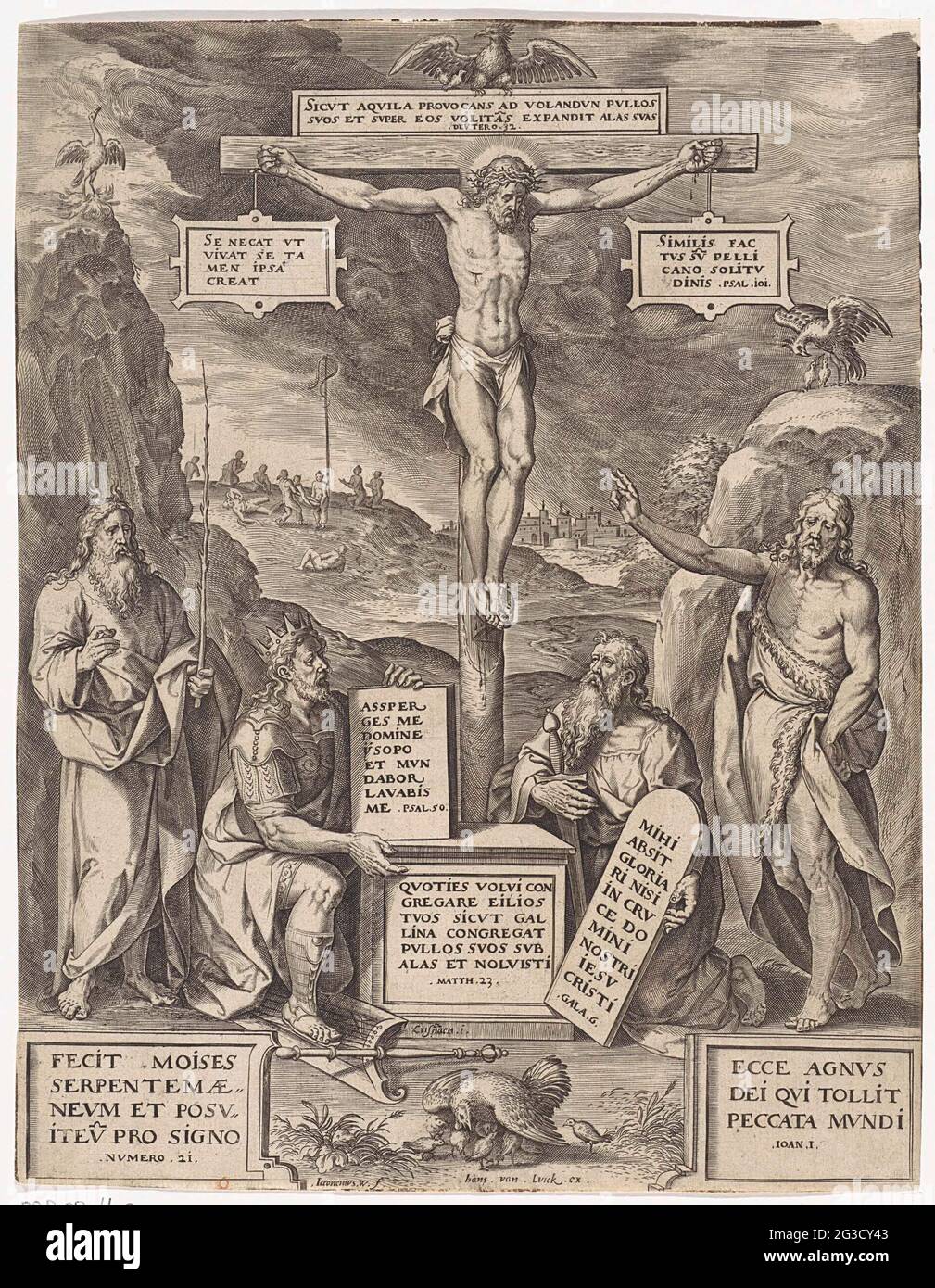 Allegory on the resurrection of Christ. Christ hangs on the cross. At ...