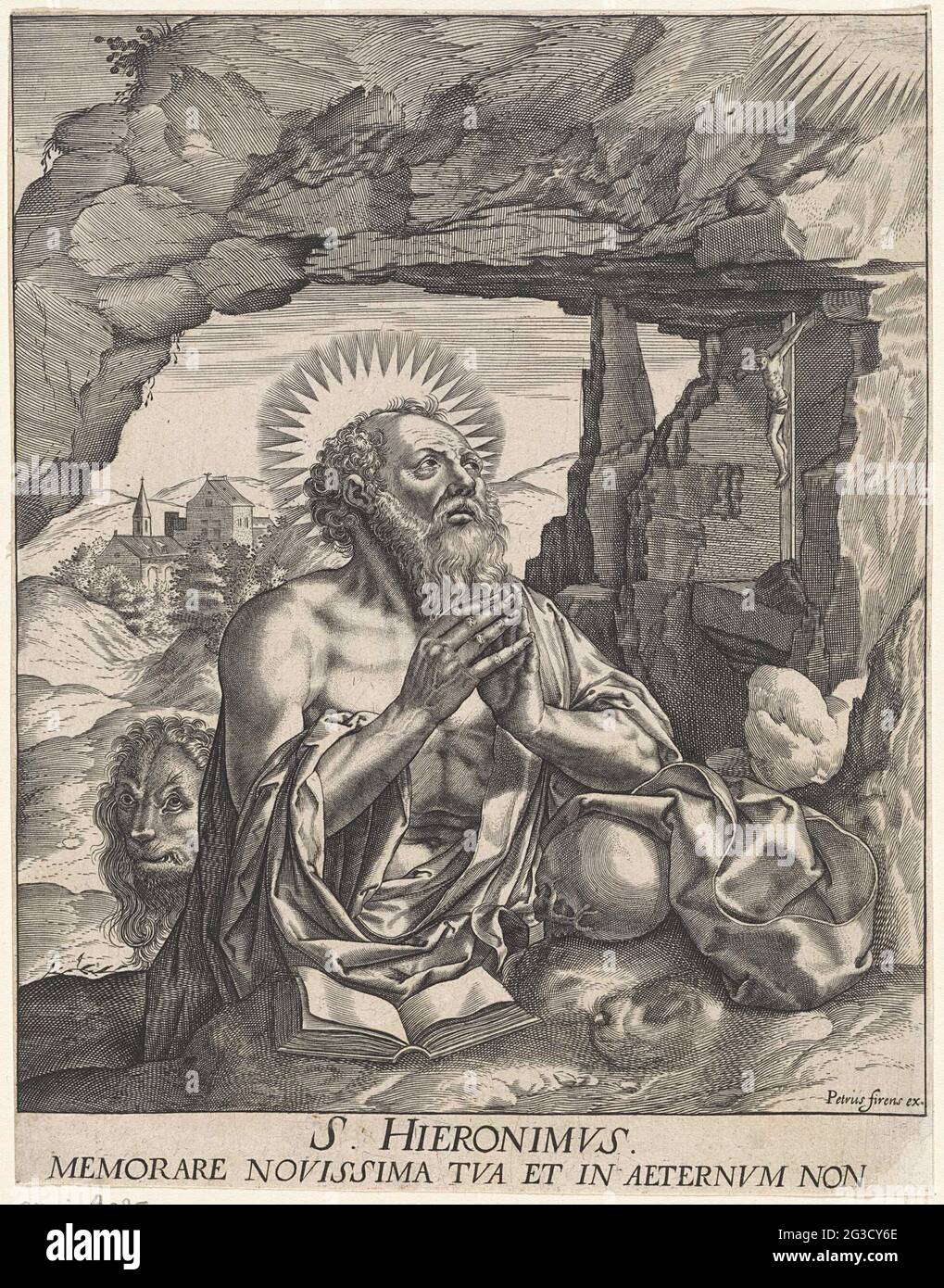 The penitent hieronymus; S. Hieronimvs. Saint Hieronymus kneels for a ...