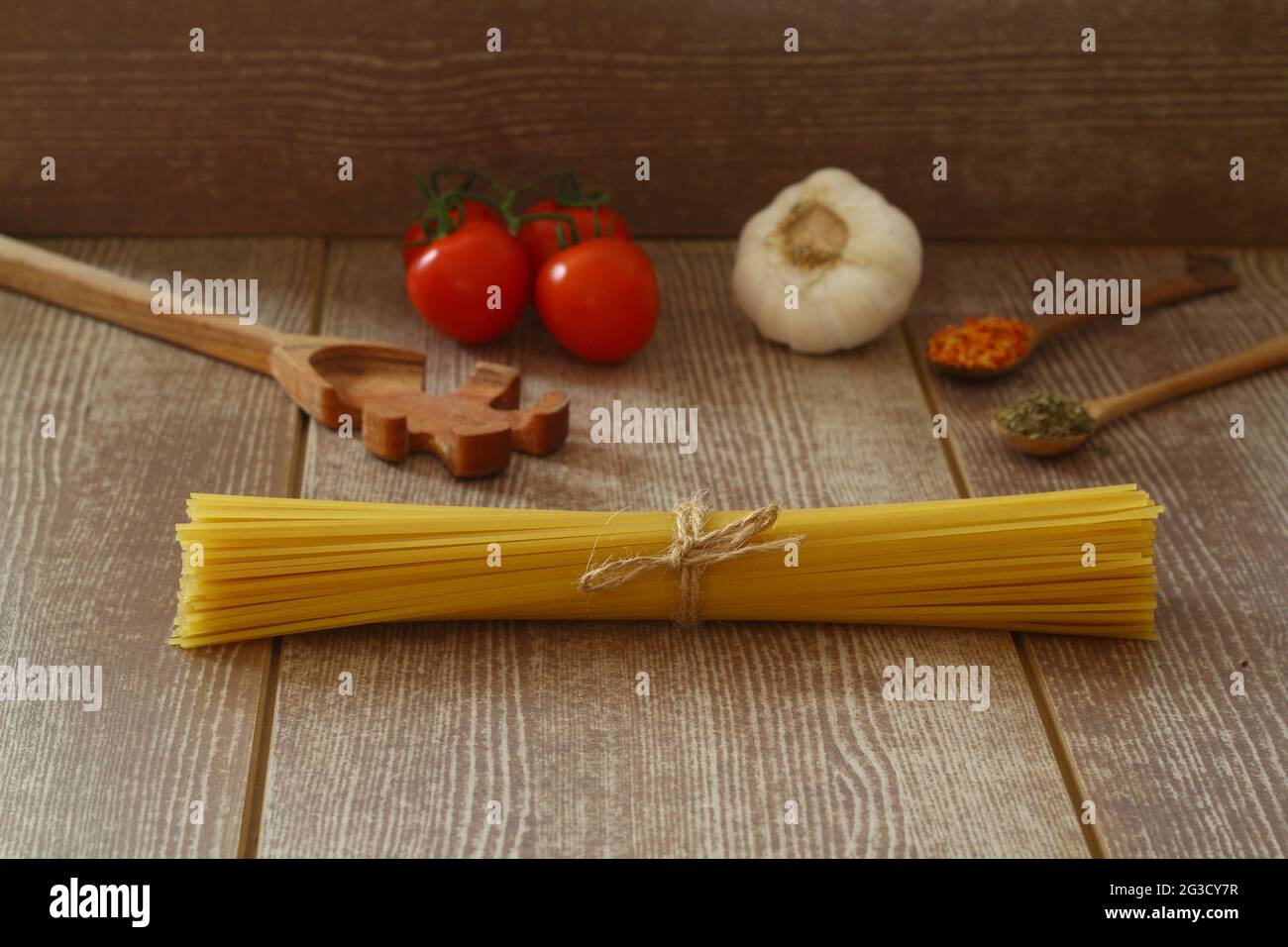 Italian Food background on wooden table. Top view Stock Photo - Alamy