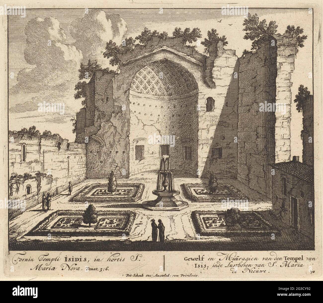 Ruin of the Temple of Isis in Rome; Vault and wallagine of the temple ...