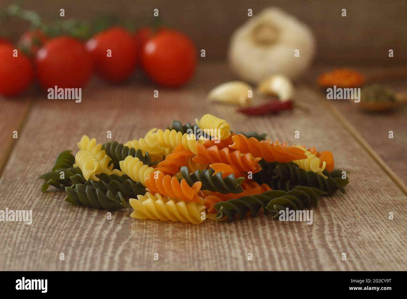 Italian Food background on wooden table. Top view Stock Photo - Alamy