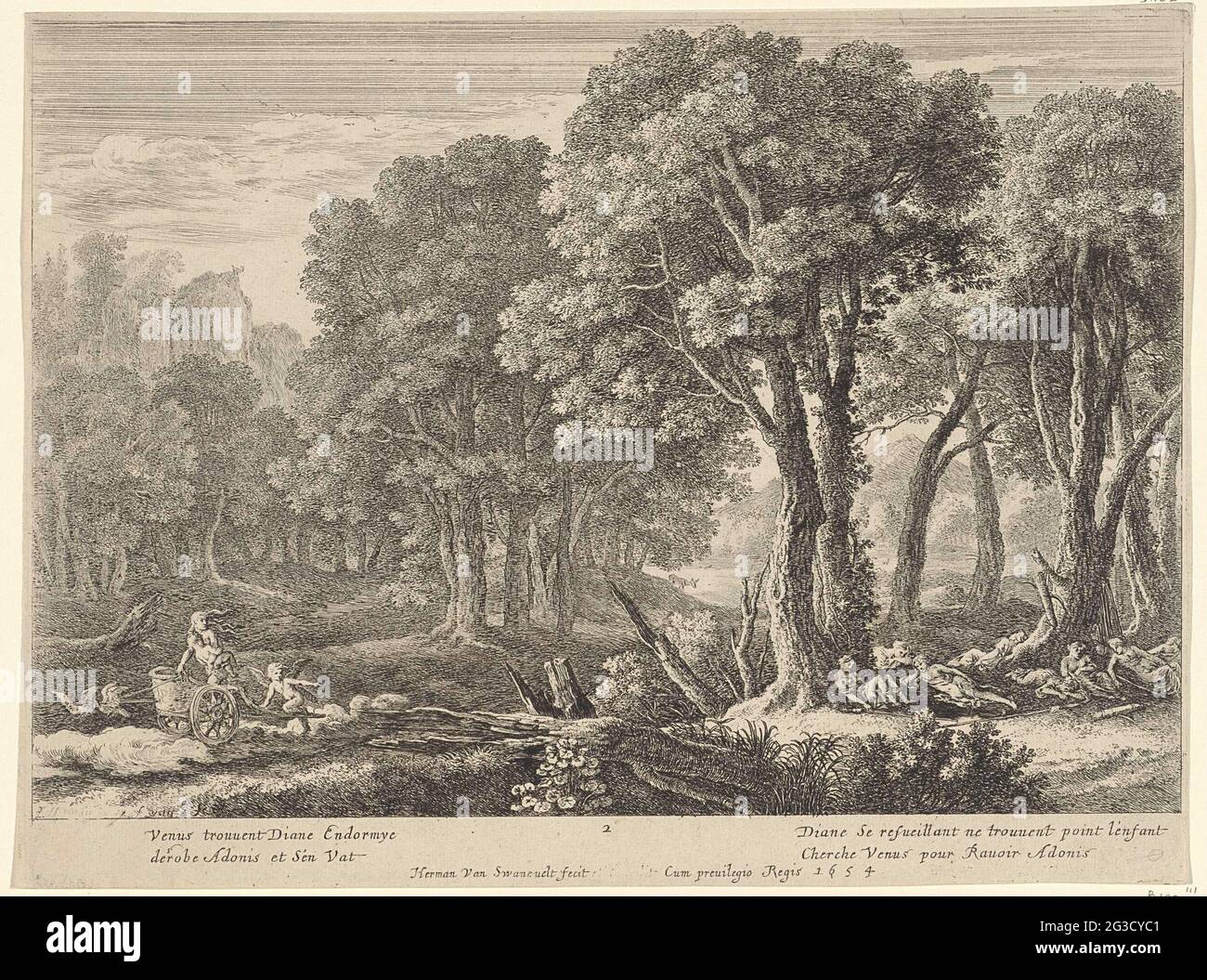 Venus abuses Adonis; Adonis story. In a wooded landscape, Venus rides ...